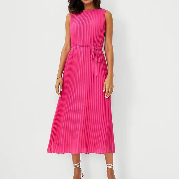 Ann Taylor | Dresses | New Ann Taylor Pleated Belted Midi Dress | Poshmark